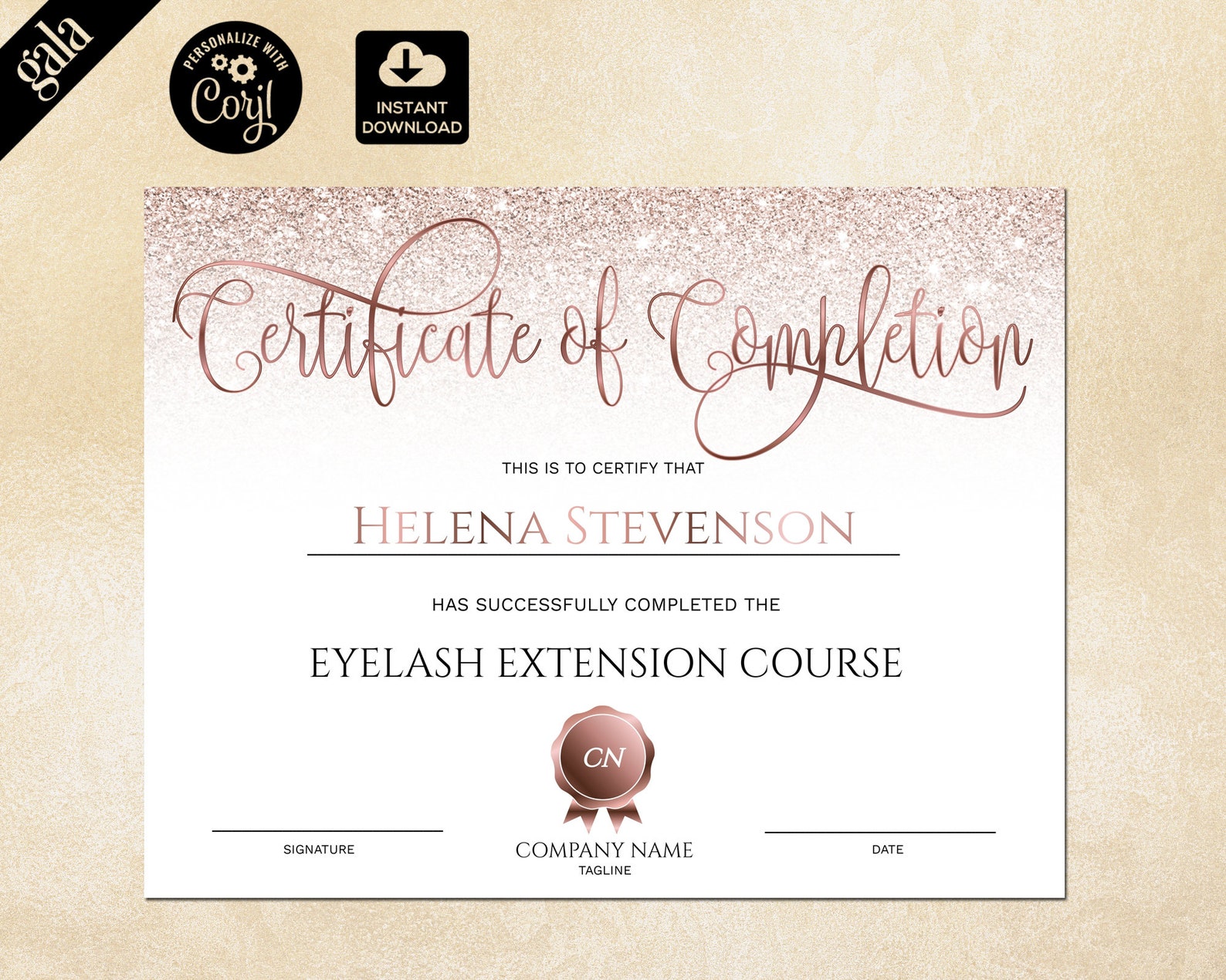 Certificate of Completion Certificate Template Rose Gold - Etsy
