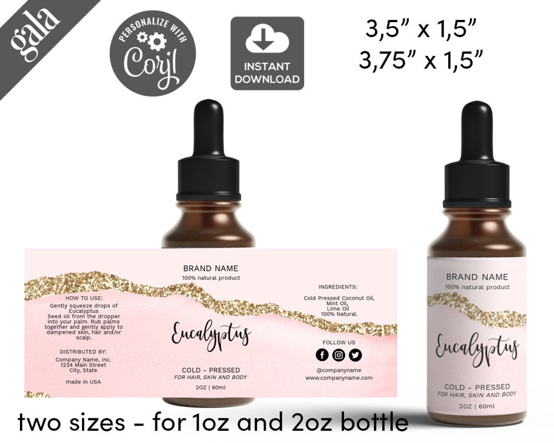 Editable Dropper Bottle Label Template, Editable Product Label, Blush ...