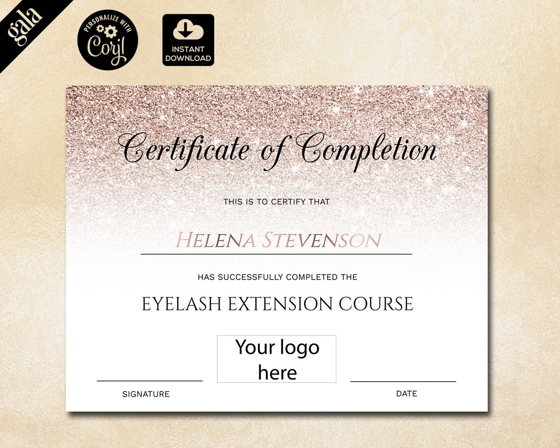 Certificate of Completion Certificate Template Add Your Logo - Etsy