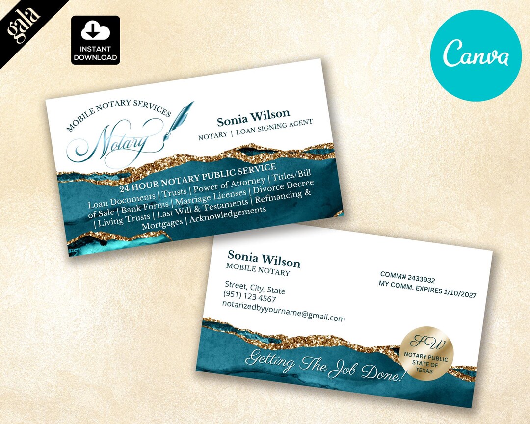 DIY Notary Business Card Canva Template: Mobile Notary Design (3.5x2in ...