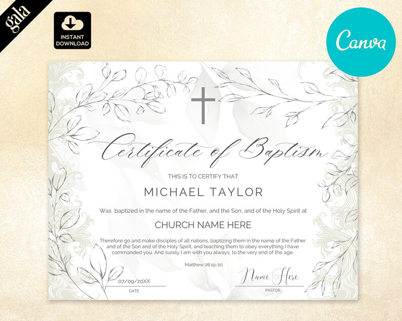 Modern Gold Baptism Certificate Template: Church Christening (DIY Canva ...