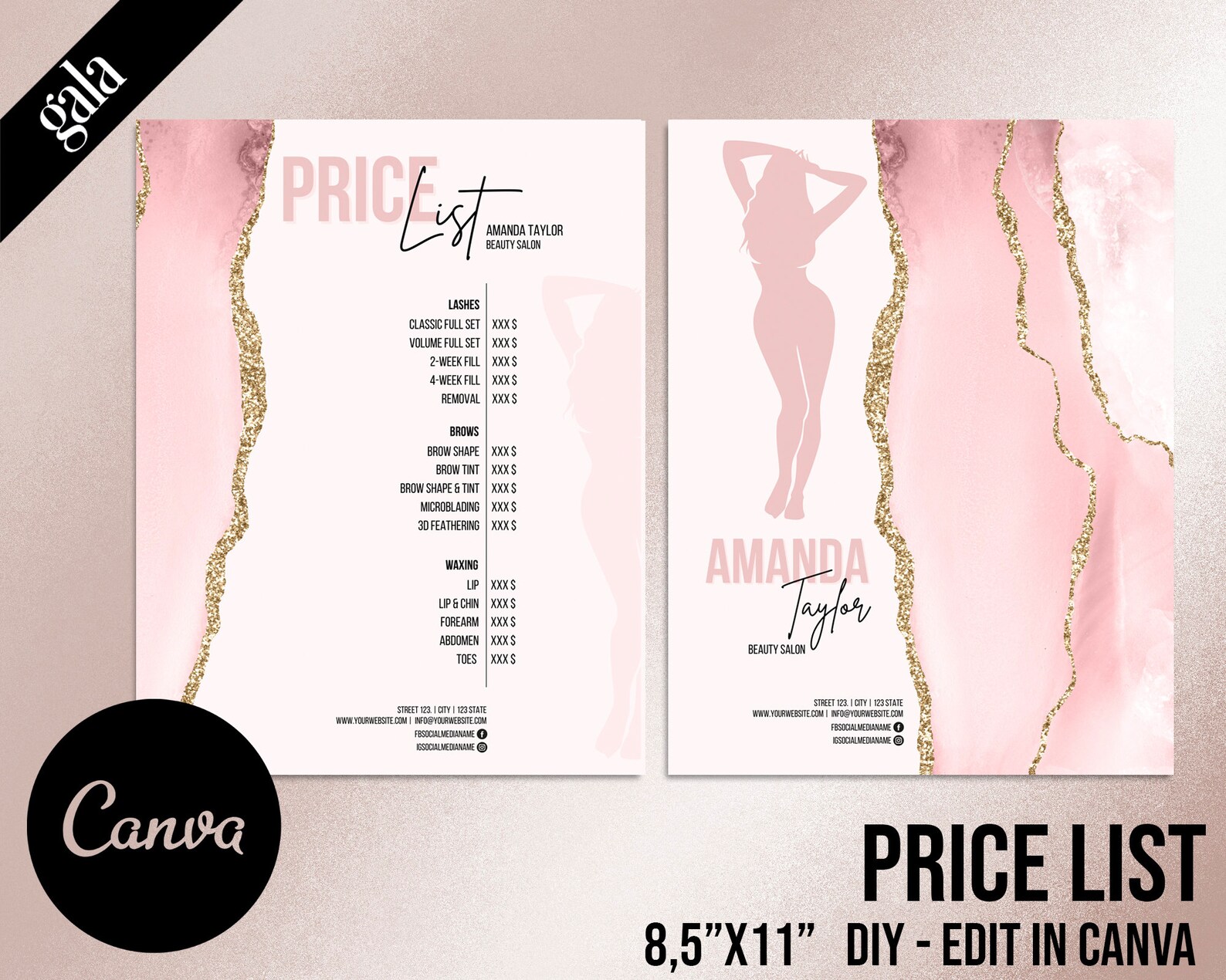 Body Sculpting Price List Price List Template Editable DIY - Etsy