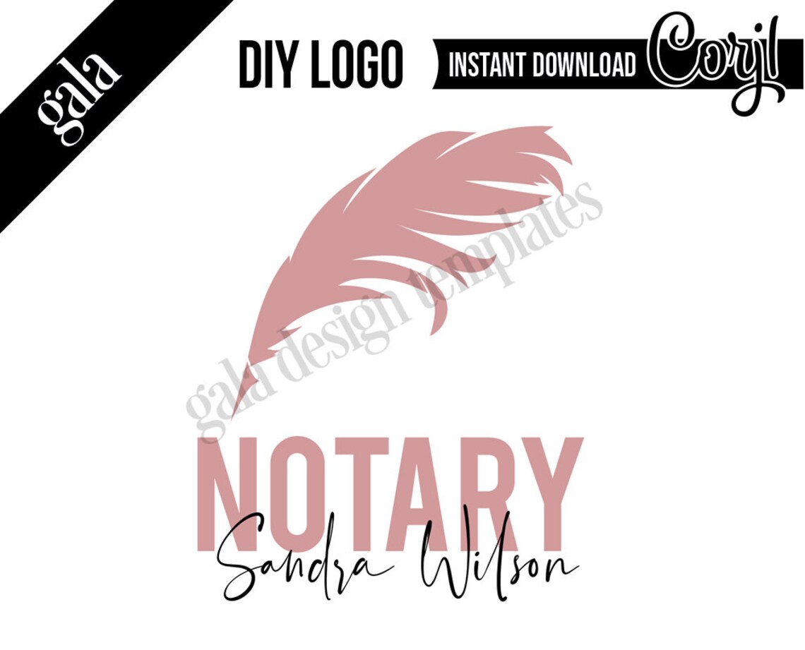 Notary Logo Design Signing Agent Logo Feather Pen Logo C065 - Etsy