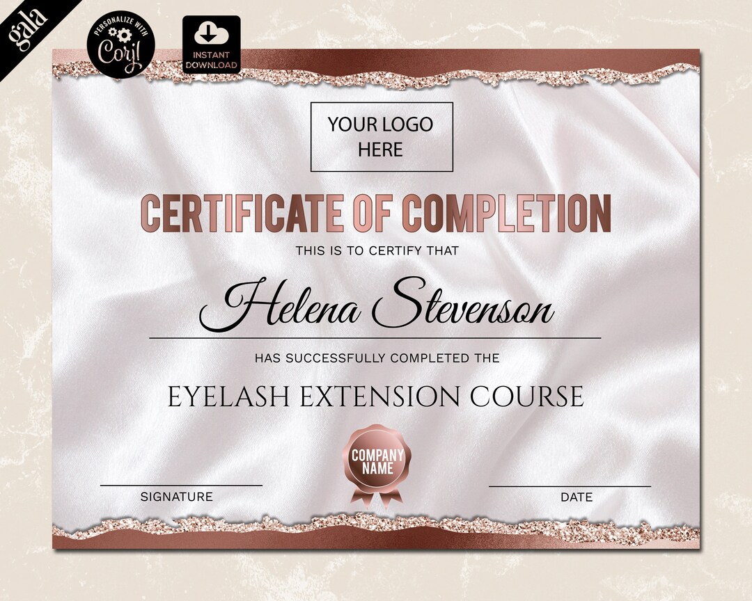 Certificate of Completion Certificate Template Rose Gold - Etsy