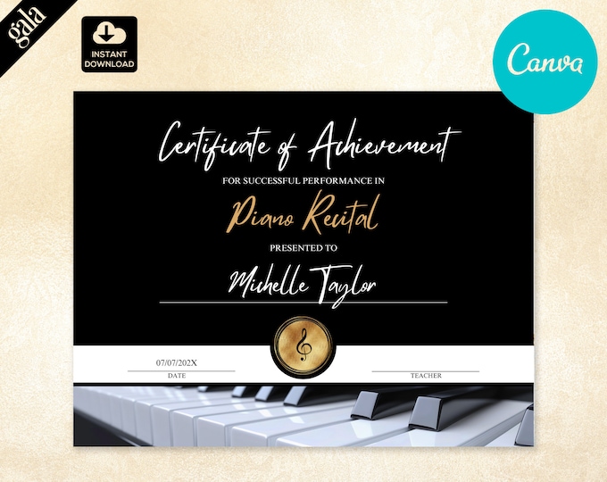 EDITABLE Piano Recital Music Certificate Concert Template - Printable ...