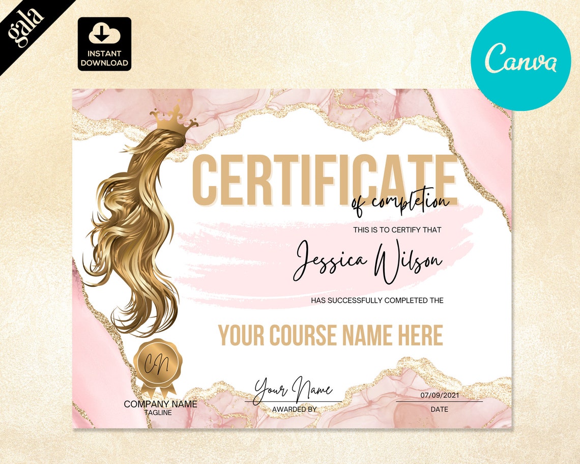 Hair Stylist Certificate of Completion: DIY Canva Template (digital ...