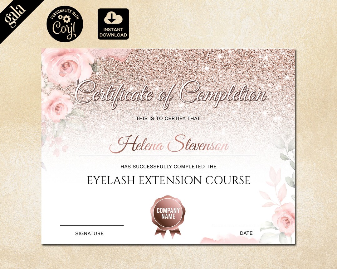 Certificate of Completion, Certificate Template, Rose Gold Floral ...