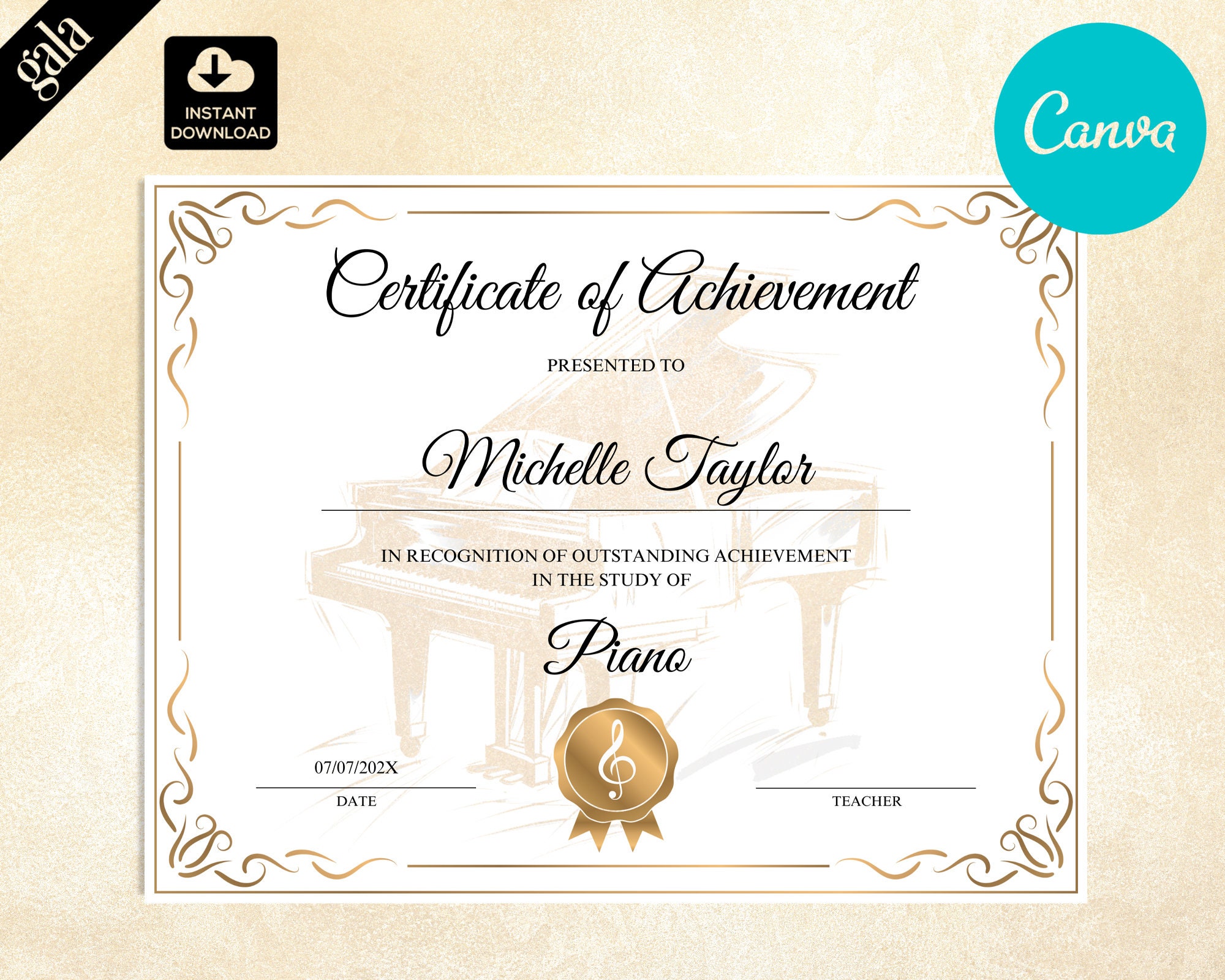 Piano Certificate of Achievement, Piano Recital Template 8.5x11" - Etsy