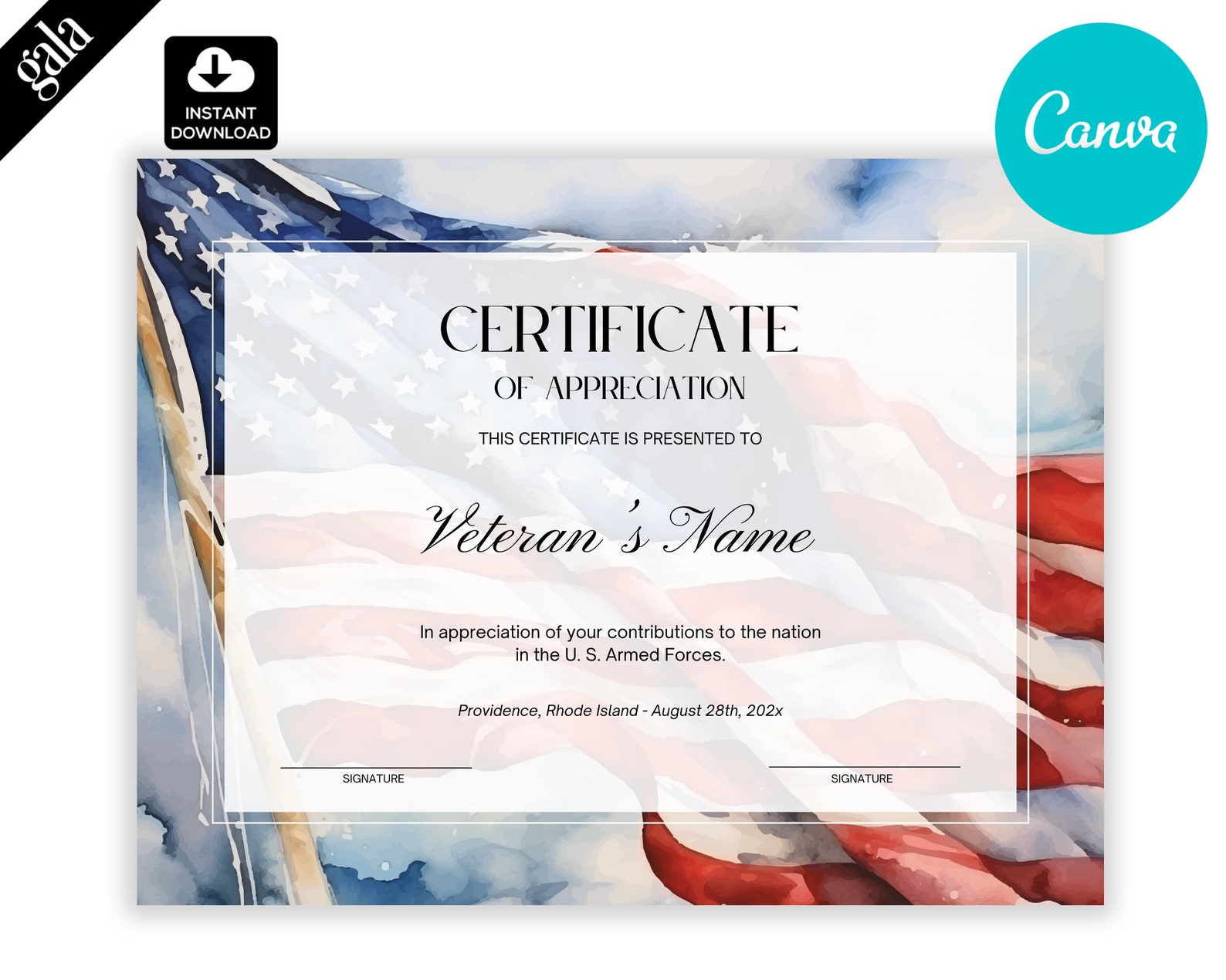 Veteran Appreciation Certificate Template: US Flag Design (canva ...