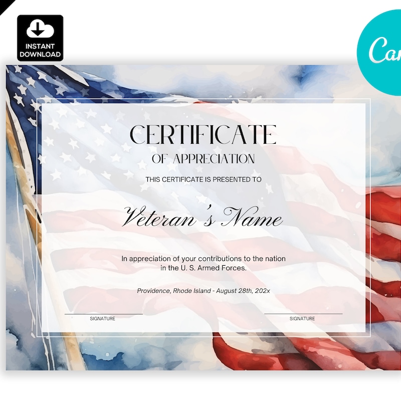 Veterans Day Appreciation Certificate - Etsy