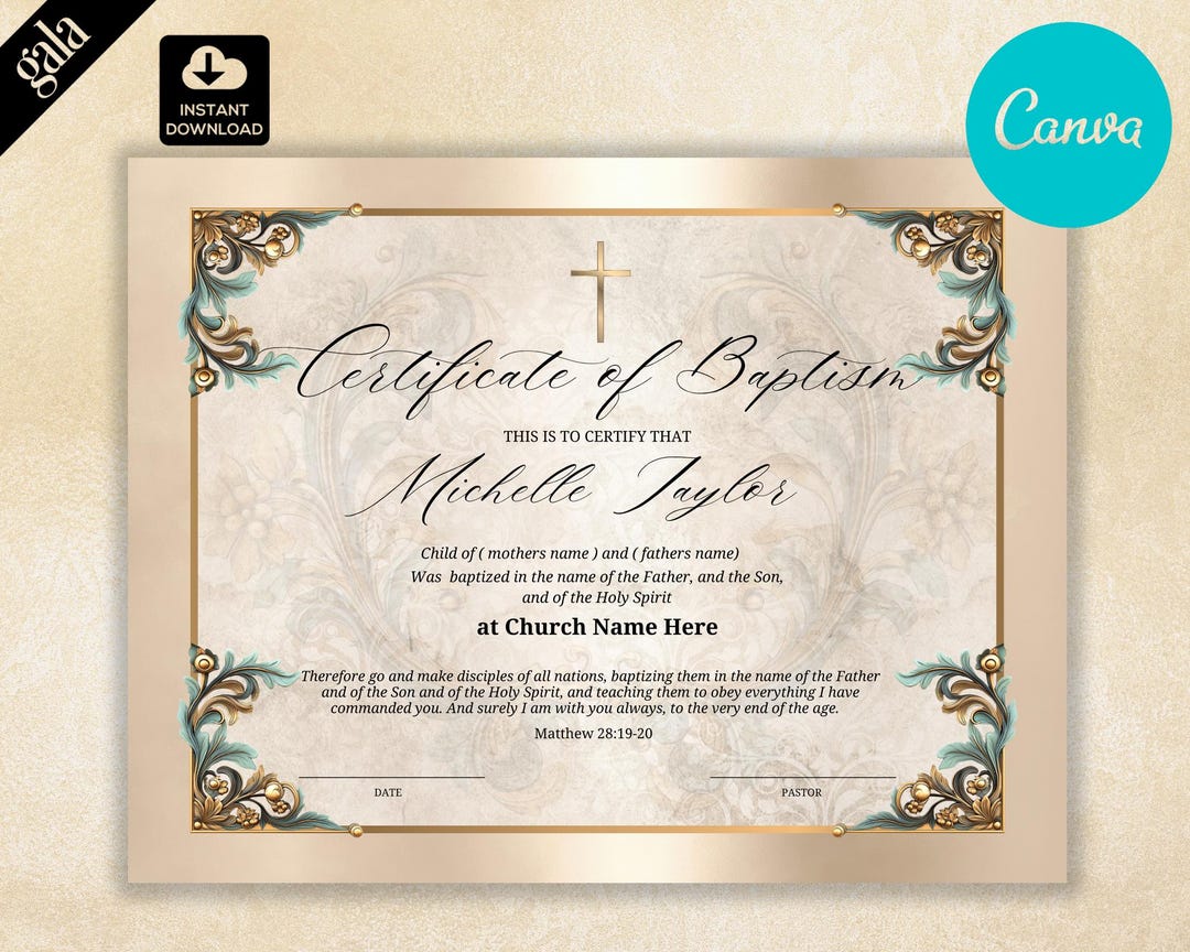 Editable Baptism Certificate Template for Church (digital Download) - Etsy