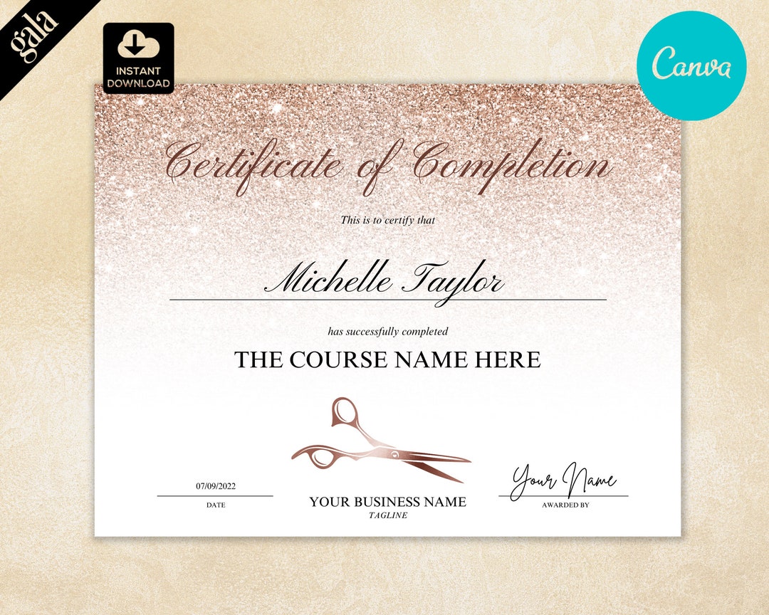 Hair Stylist Certificate of Completion: DIY Canva Template (digital ...
