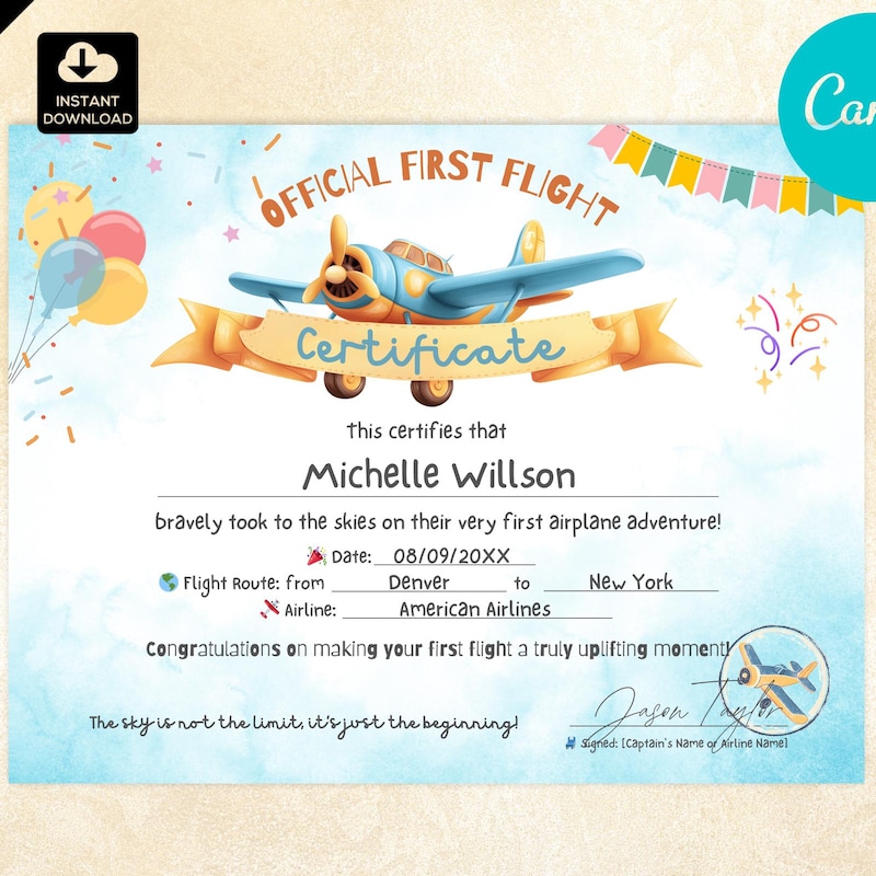Baby First Flight Certificate - Etsy