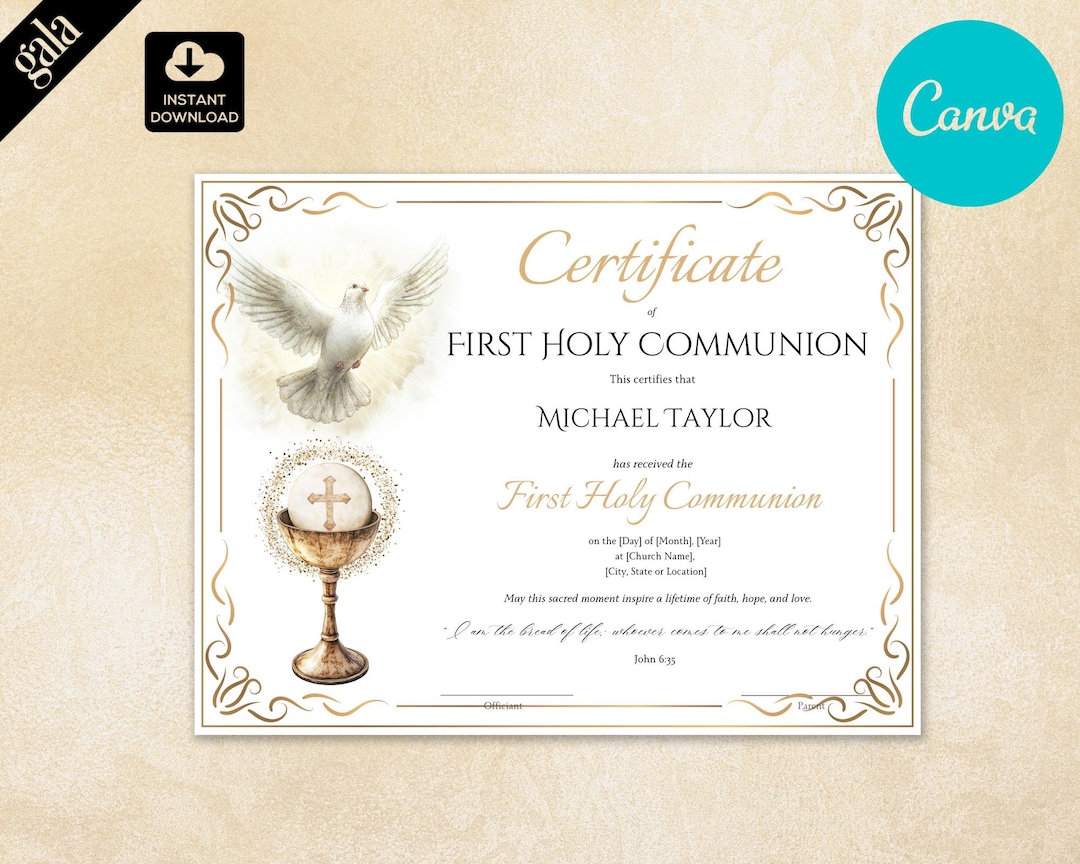 Editable First Holy Communion Certificate Template: DIY Printable ...
