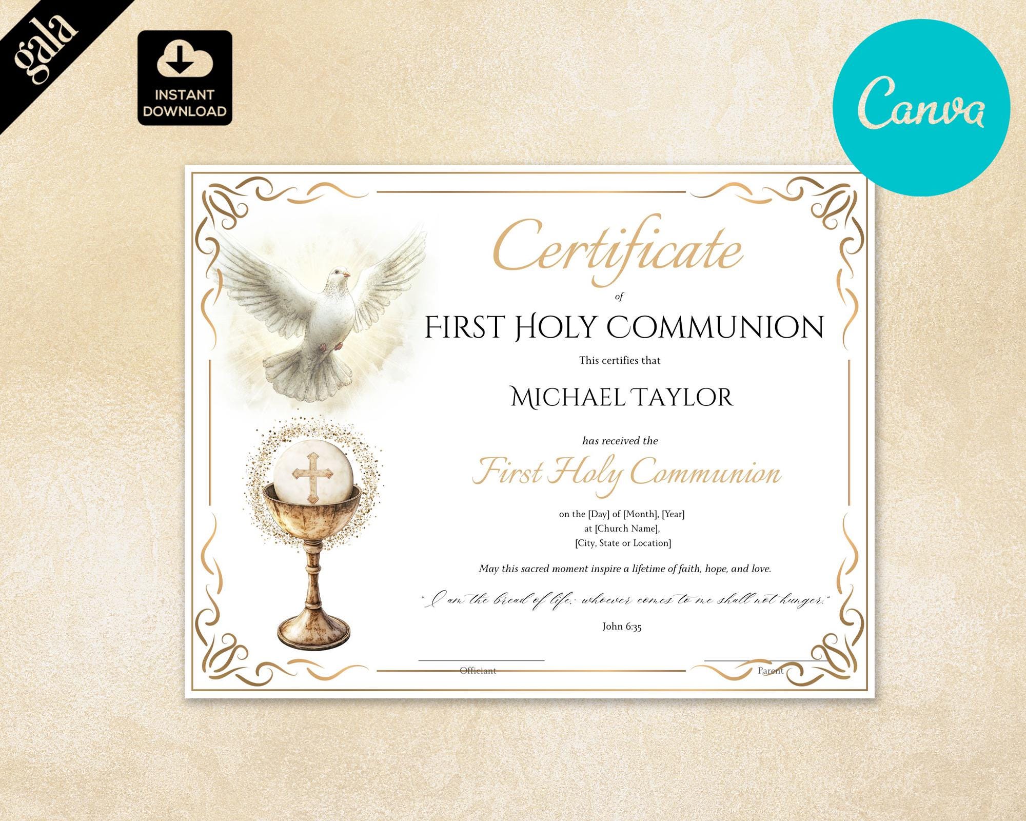 Editable First Holy Communion Certificate Template: DIY Printable ...
