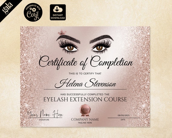 Rose Gold Certificate of Completion Template Lashes Certificate ...