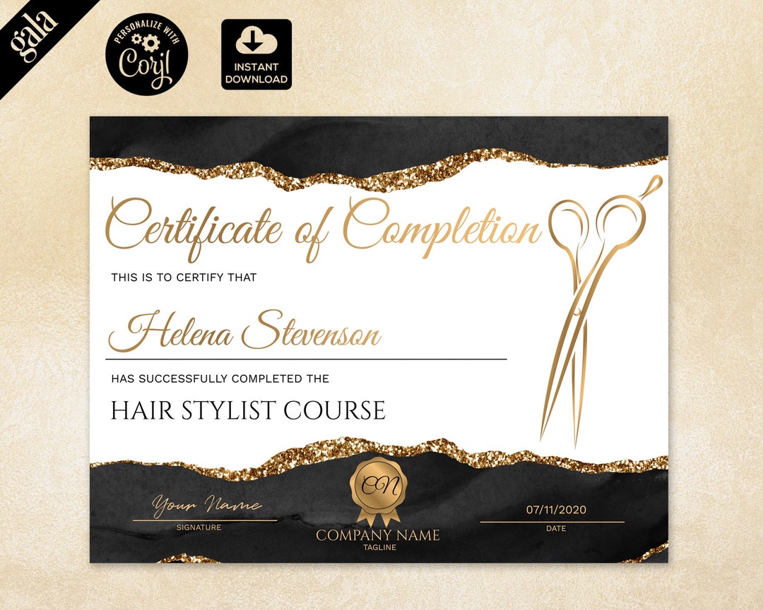 Certificate of Completion, Hair Extension Certificate Template, Agate ...