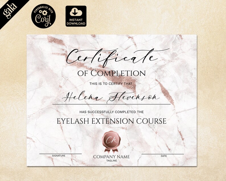 Certificate of Completion Certificate Template Rose Gold - Etsy