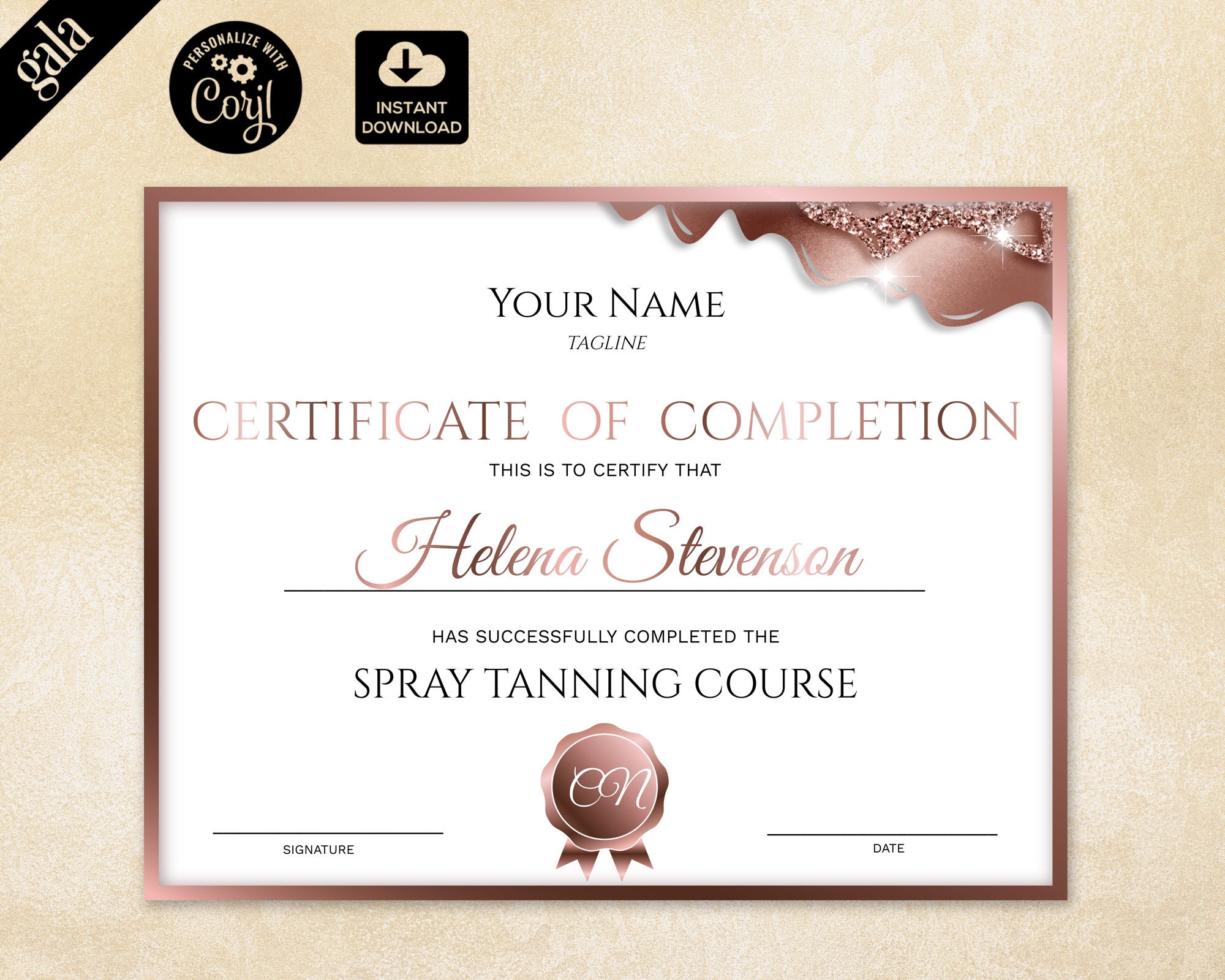 Certificate of Completion Certificate Template Rose Gold | Etsy