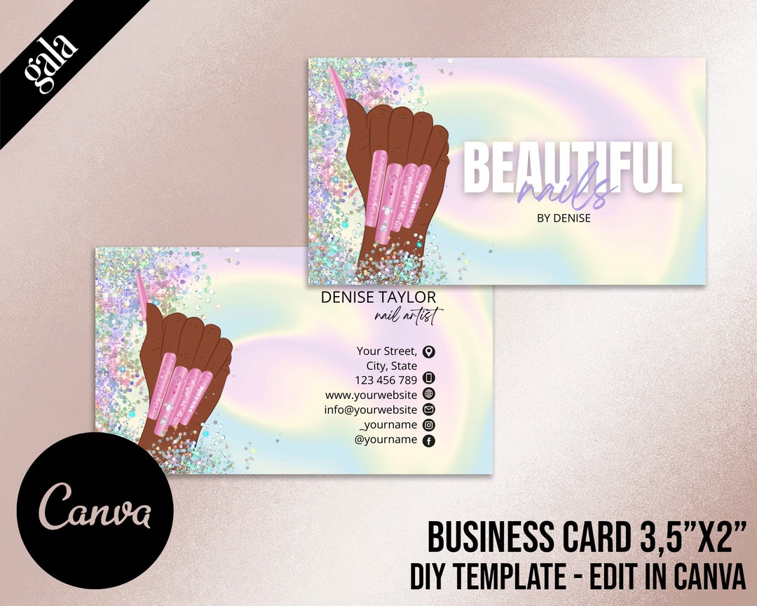 DIY Card Design Holographic Nails Business Card Nail Artist - Etsy