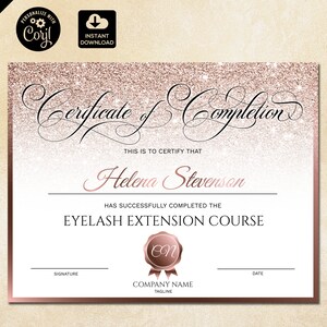 Certificate of Completion Certificate Template Rose Gold | Etsy