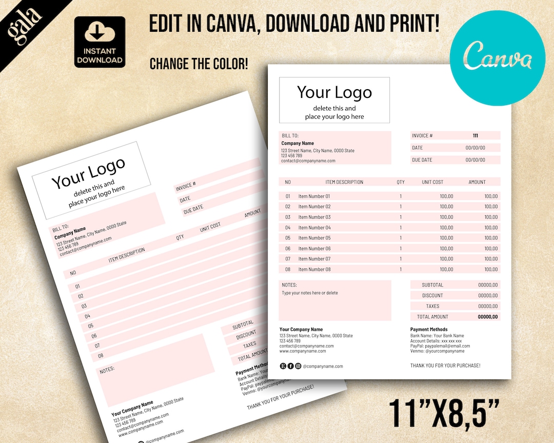 Modèle de facture imprimable modifiable formulaire de - Etsy France