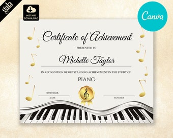 Piano Recital Certificate - Canva Template - Etsy