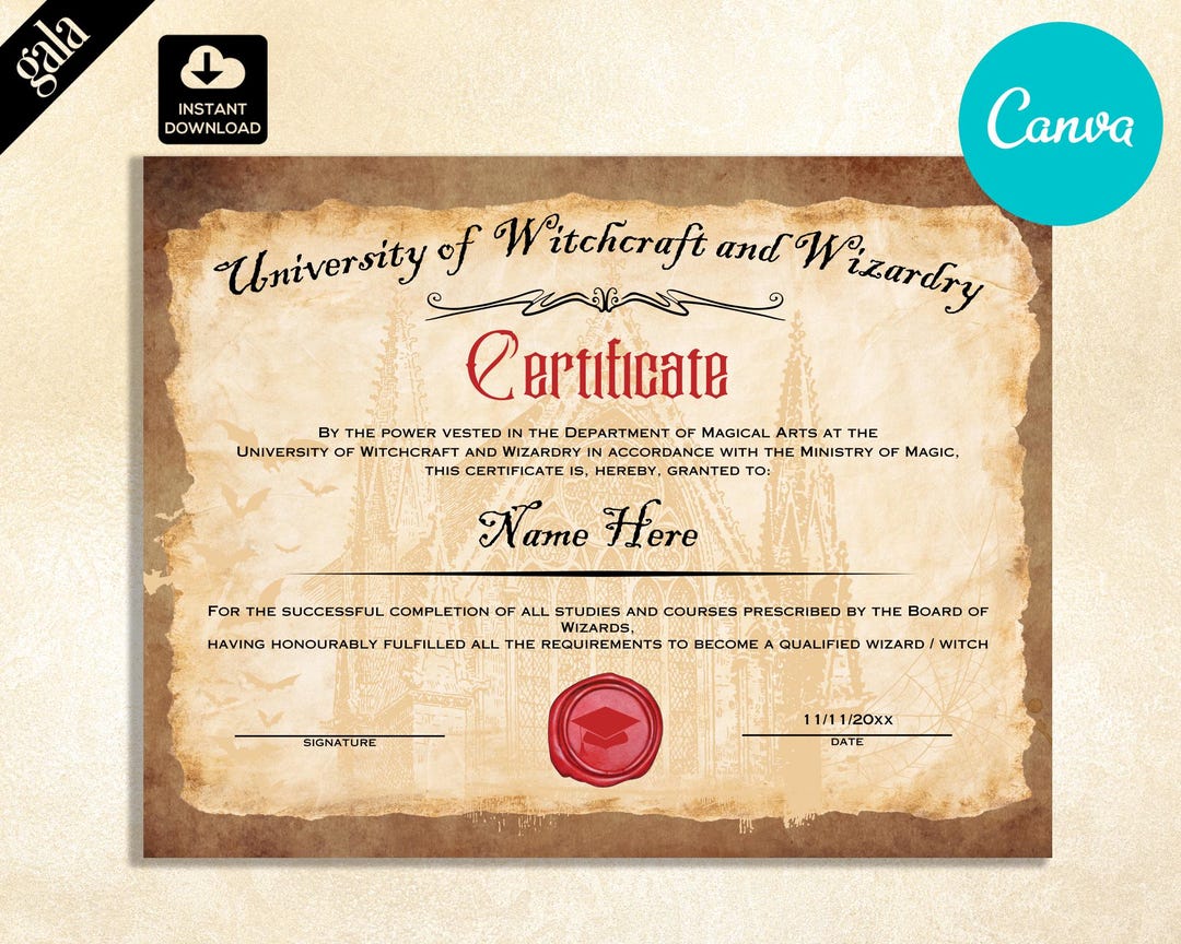 Witch Certificate Template | Gothic Magic Diploma | Editable Canva ...