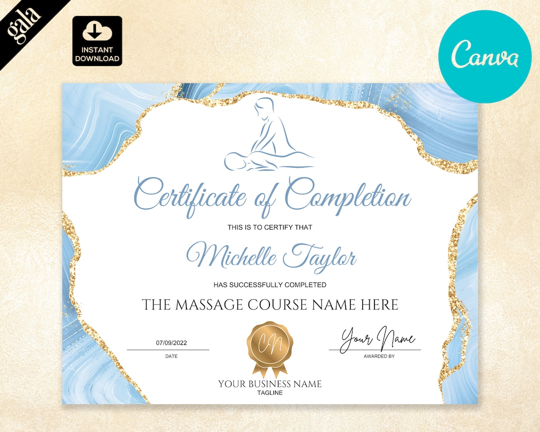 Certificate of Completion Massage, Massage Therapy Course Diploma ...