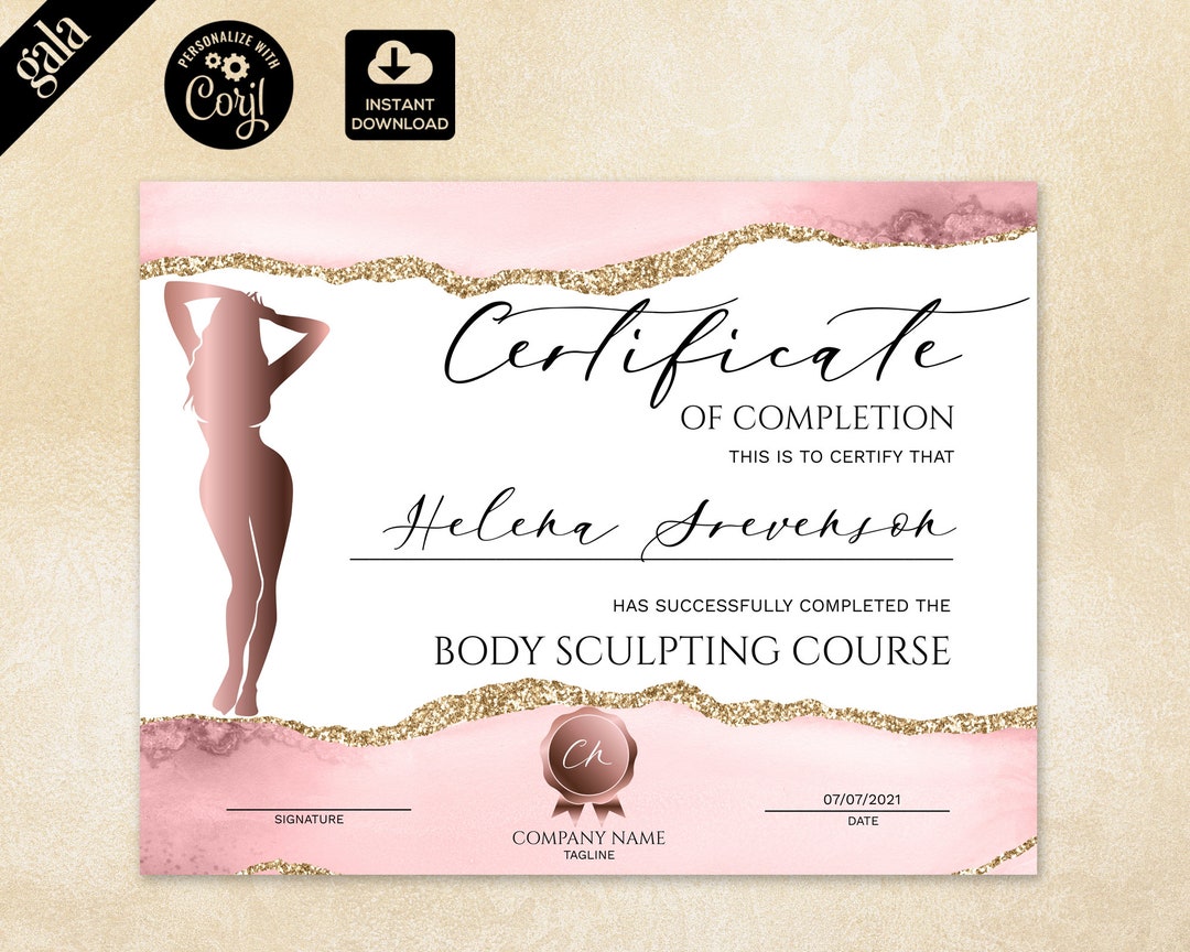 Body Sculpting Certificate of Completion, Fitness Certificate, Yoga ...
