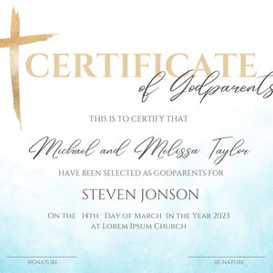 Editable Baptism Godparents Certificate for Godmother and Godfather CAN ...