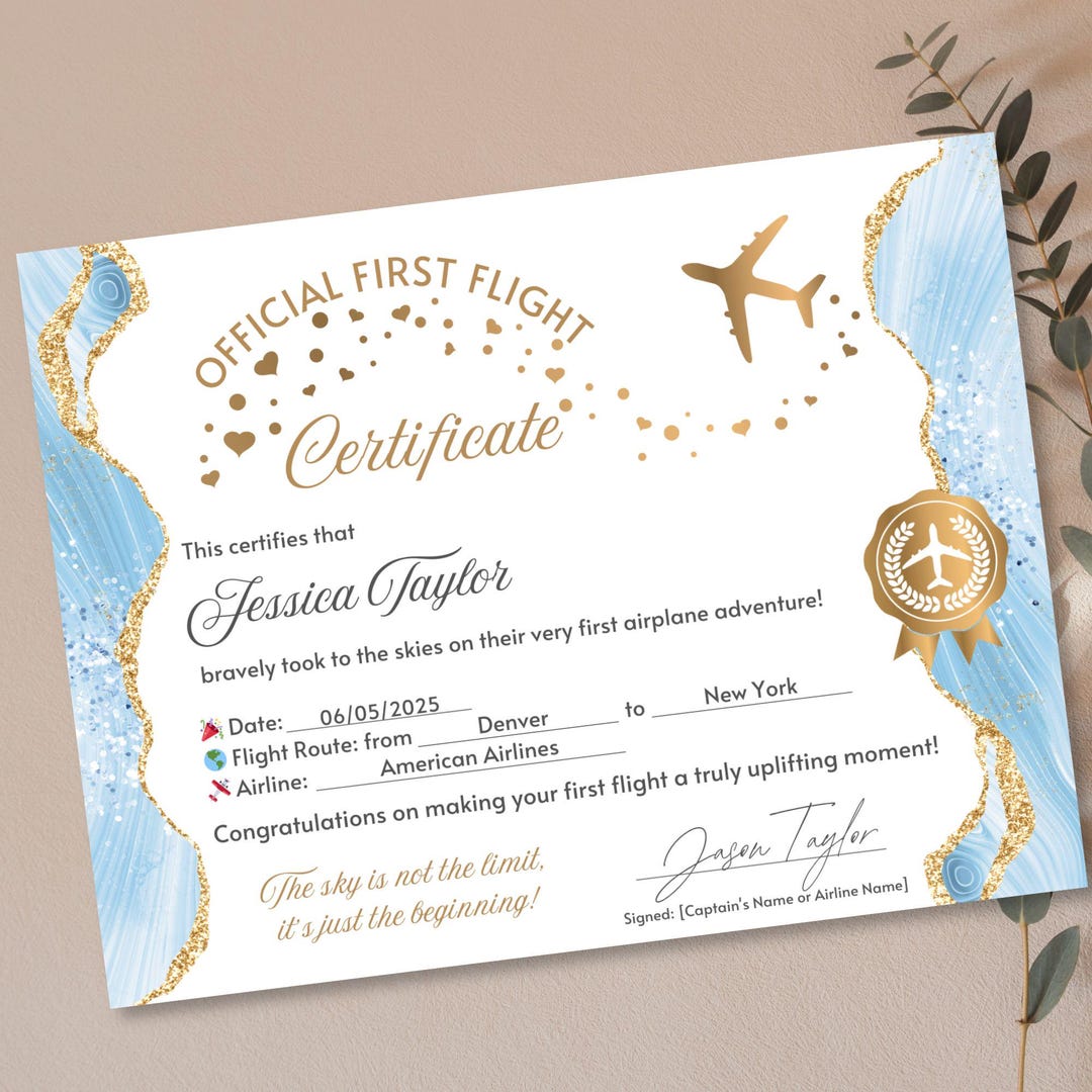 My First Flight Certificate, Airplane Flying Diploma Plane Certificate ...
