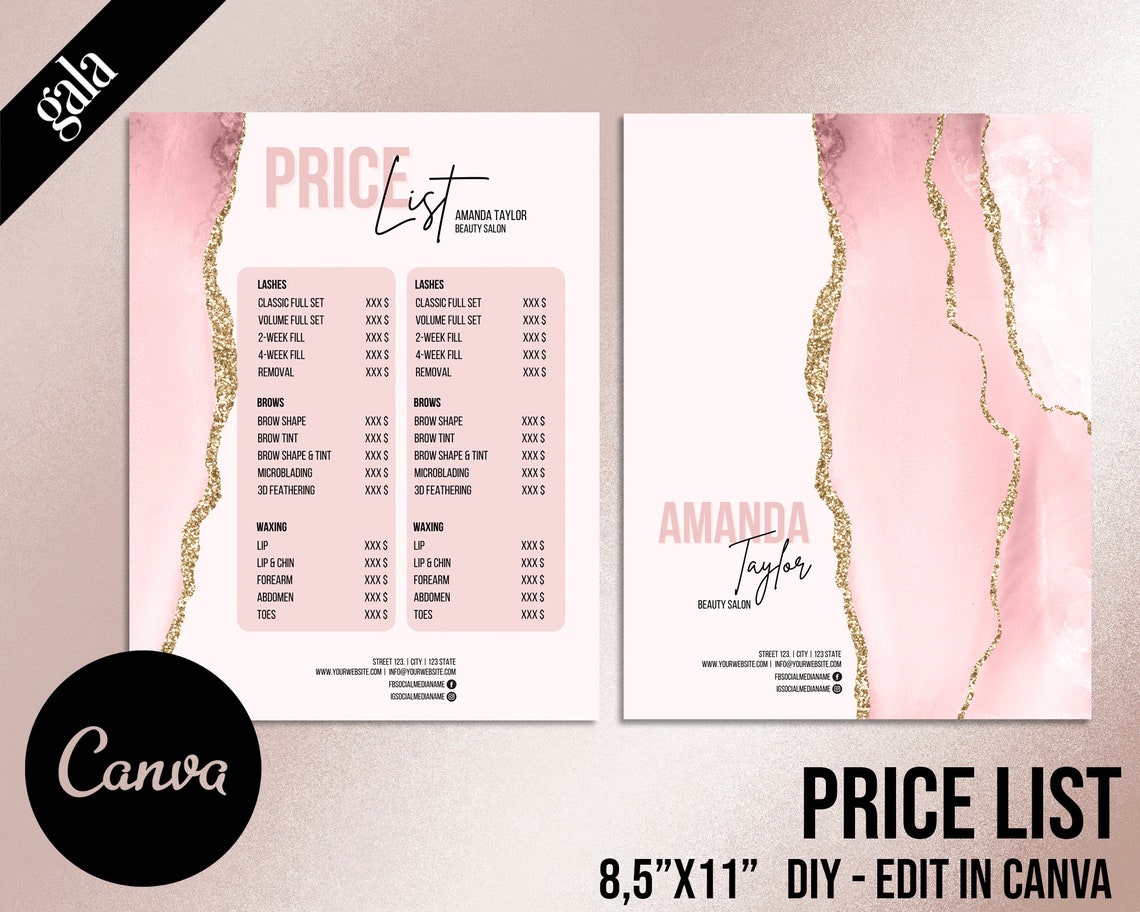 Price List Template Editable Makeup Price List Hair Price - Etsy