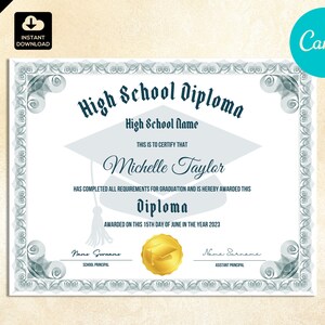 Editable Homeschool Diploma, High School Diploma Template, Editable ...