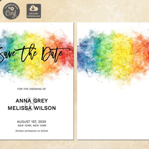 Rainbow Wedding Invitation Lesbian Save The Date Gay Wedding Etsy