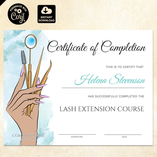 Certificate of Completion Lash Training Certificate Template - Etsy