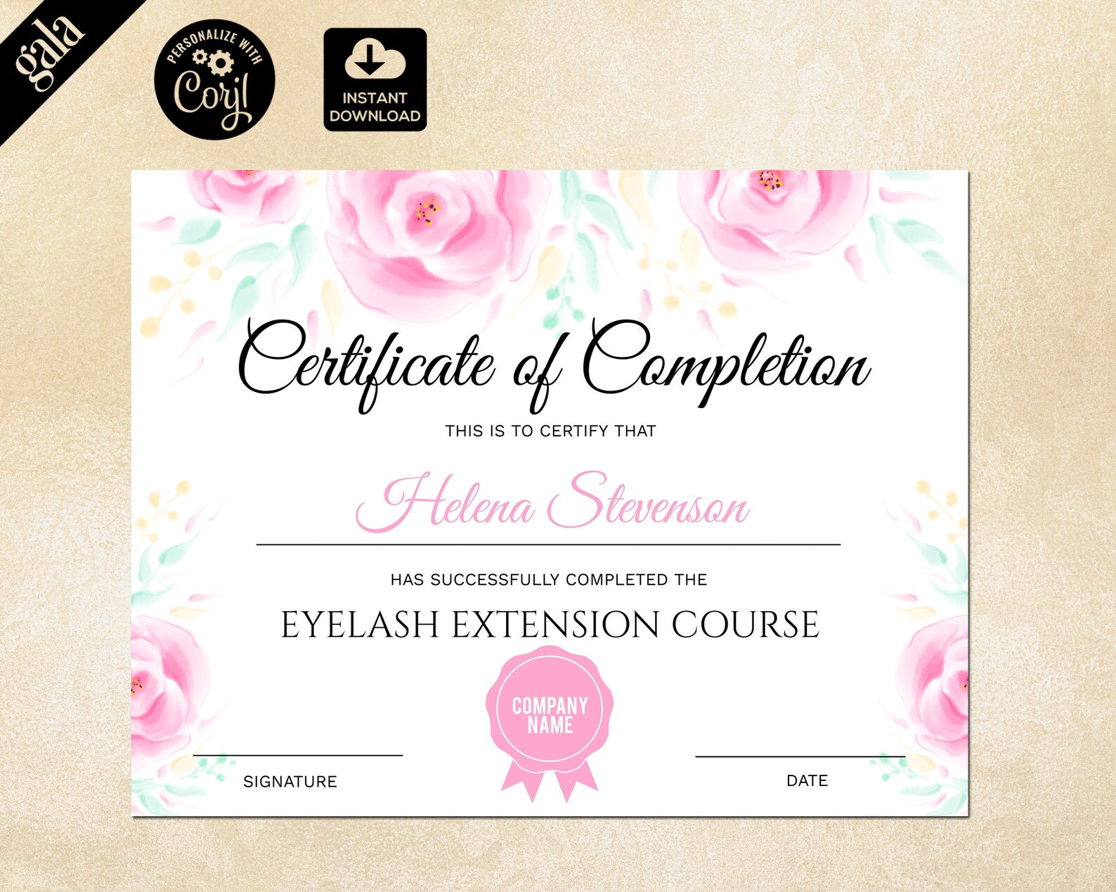 Certificate of Completion Certificate Template Pink Pastel - Etsy