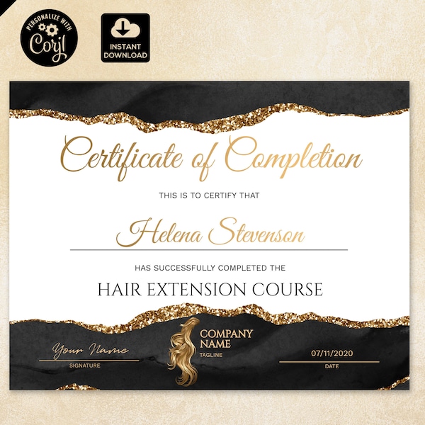 Certificate of Completion Hair Stylist Template - Etsy