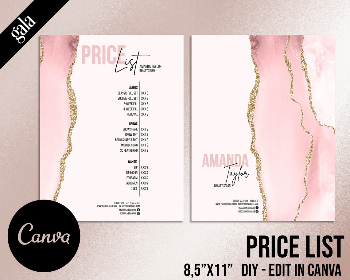 Price List Template Editable Makeup Price List Hair Price - Etsy