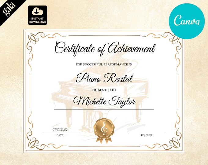 EDITABLE Piano Recital Music Certificate Concert Template - Printable ...