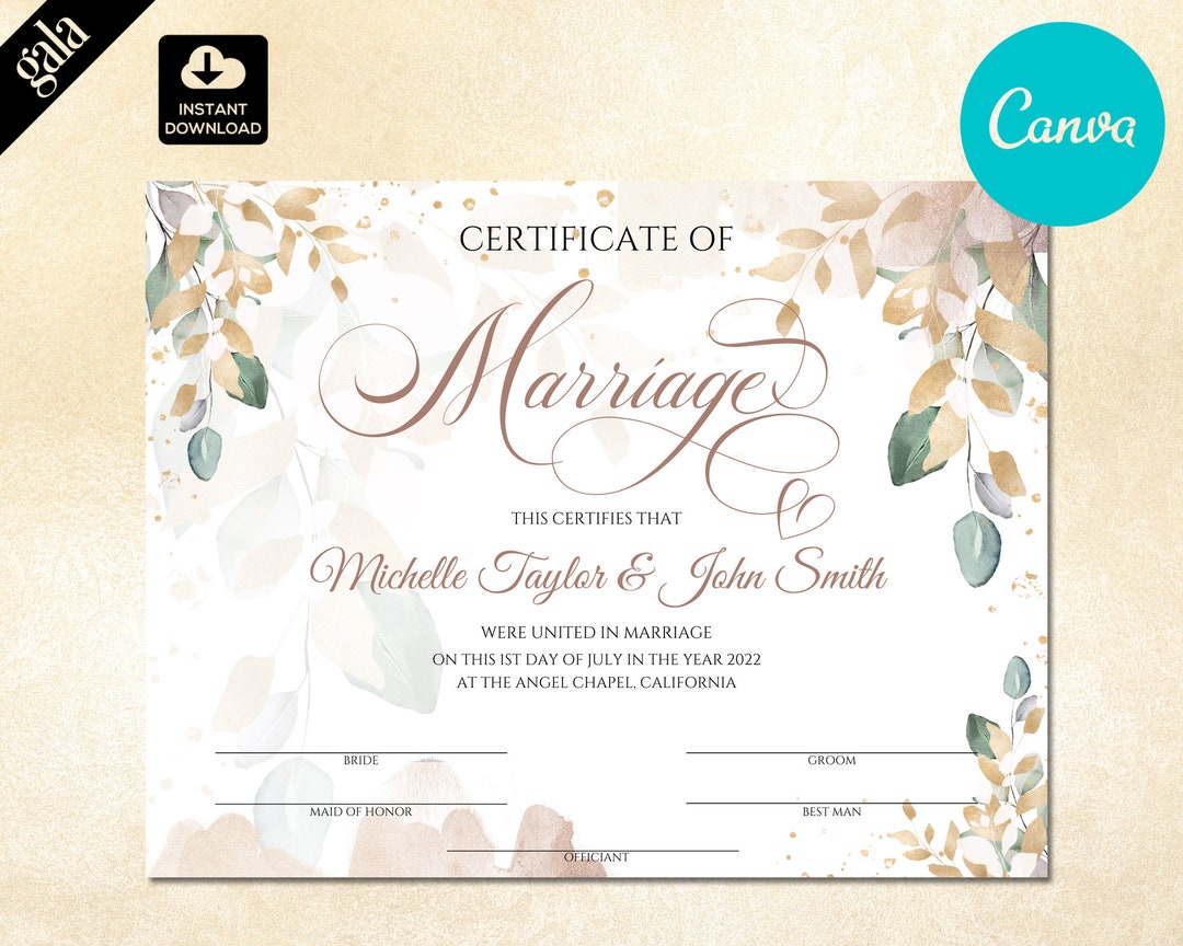 Certificate of Marriage, Marriage Certificate, Wedding Certificate ...