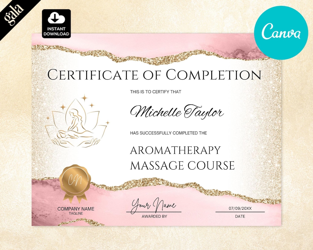 Editable Massage Therapist Certificate Template | Printable Spa Therapy ...
