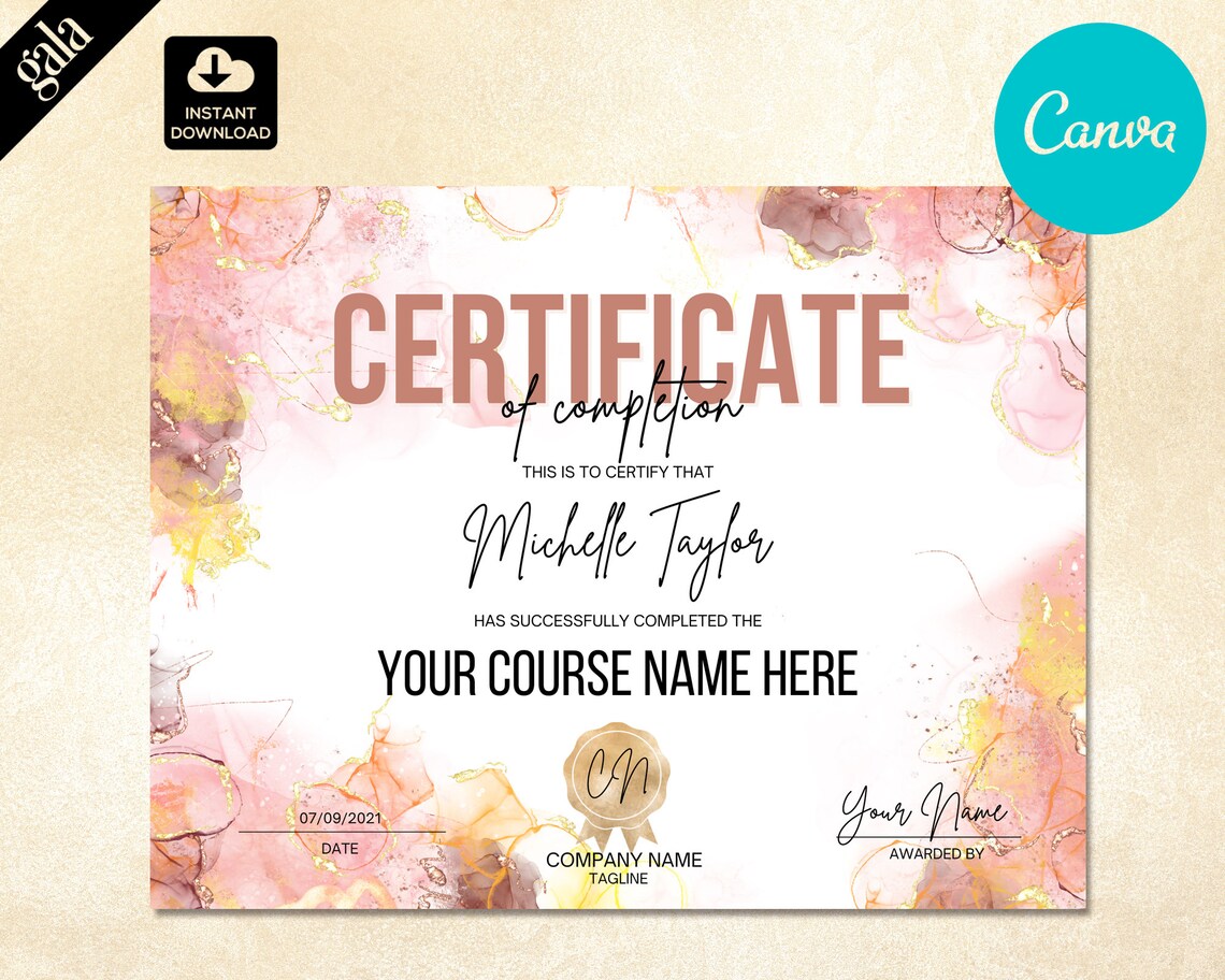 Certificate of Completion DIY Template CAN056 | Etsy
