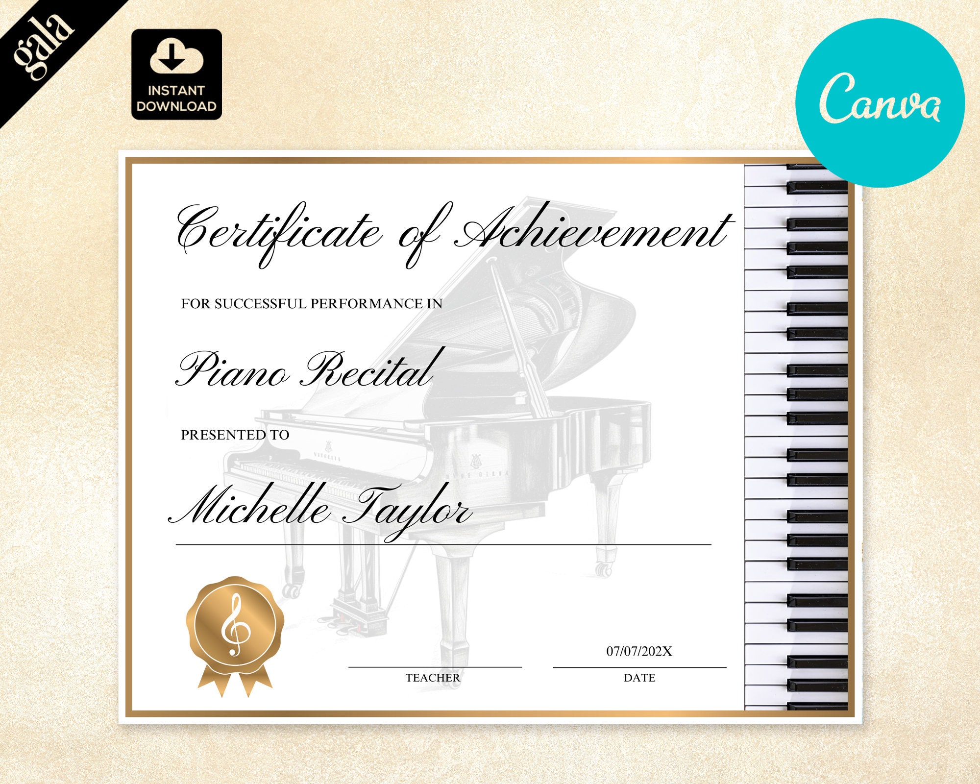 Piano Recital Certificate Printable Award Certificates Music Recital