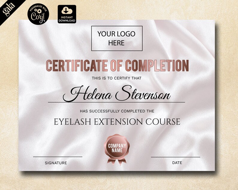 Certificate of Completion Certificate Template Rose Gold | Etsy