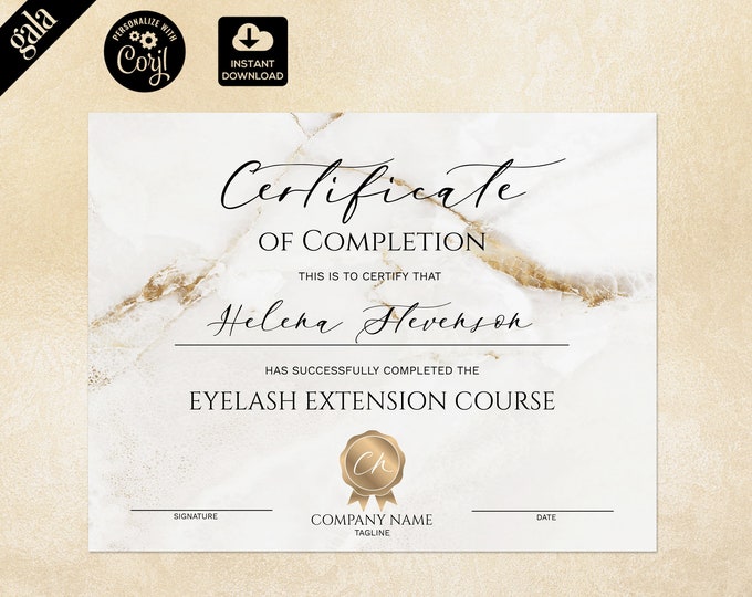 Certificate of Completion, Hair Extension Certificate Template, Marble ...
