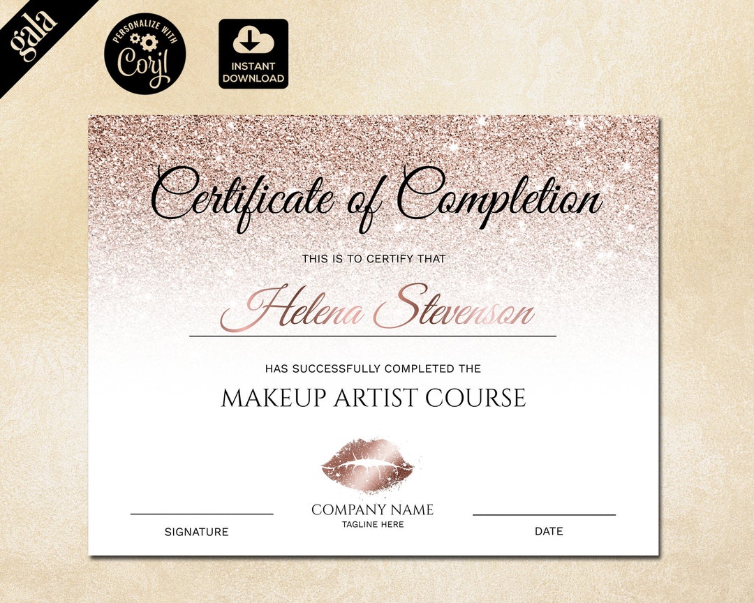 Certificate of Completion, Makeup Certificate Template, Rose Gold ...