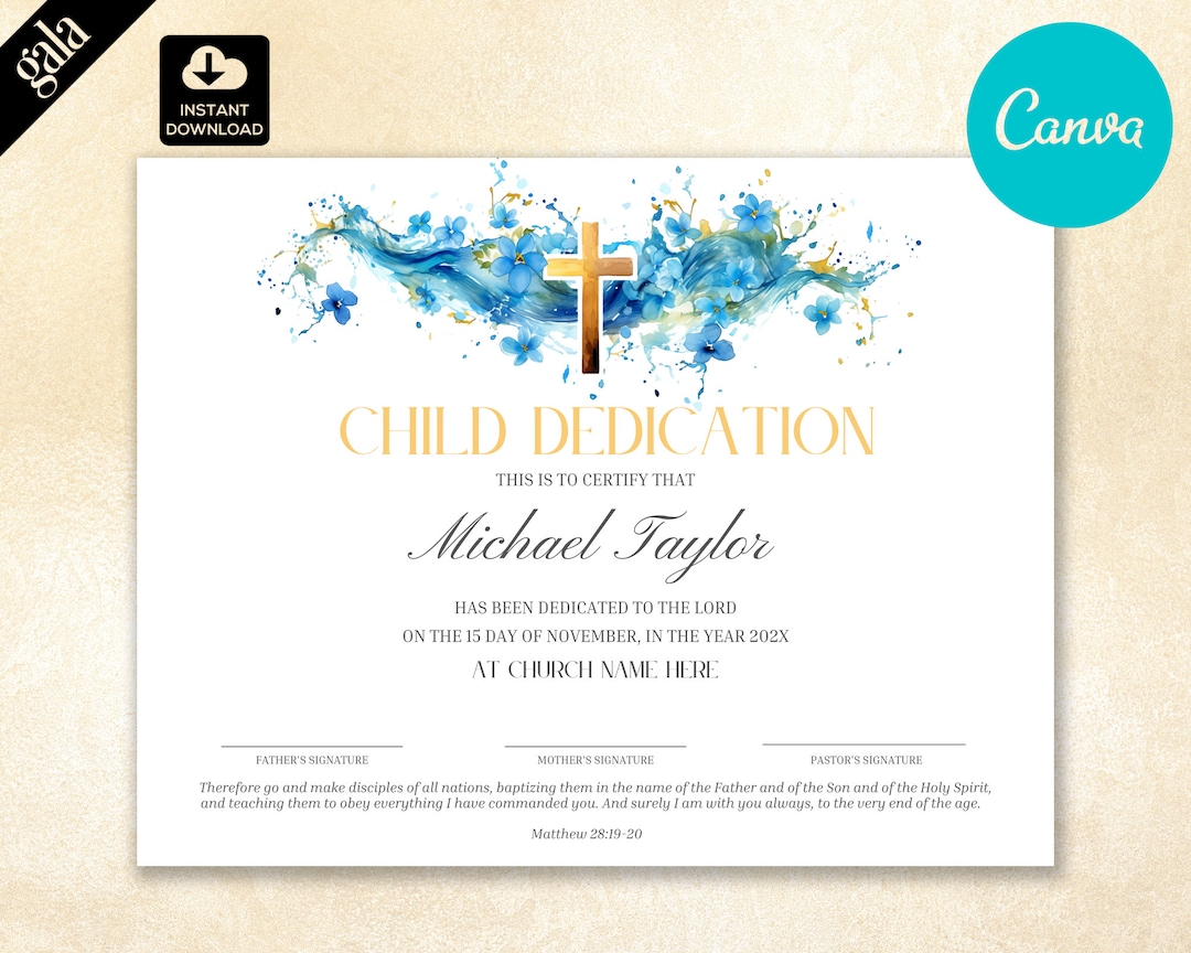 Child Dedication Certificate Template of Church Baptism With Water ...