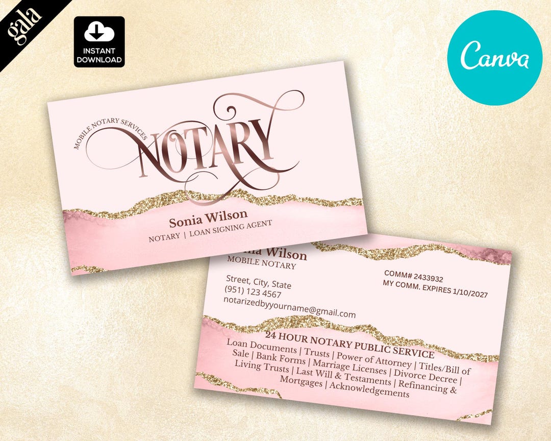 Editable Notary Business Card Canva Template: Mobile Notary Marketing ...