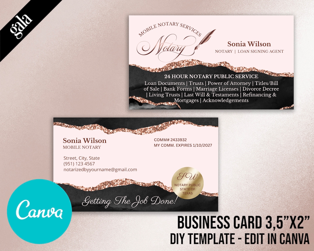 Printable DIY Notary Business Card Canva Template , Mobile Notary ...